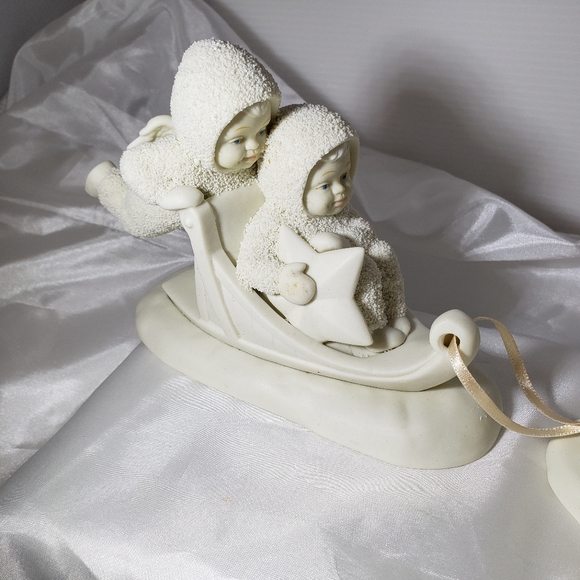 Holiday | Vintage Two Snowbabies Riding On Sleigh Pulled By Dogs ...